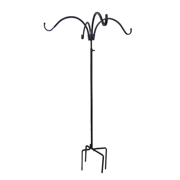 Erva Adjustable Four Hanger Shepherd Hook, Black Steel, 4.5' to 7' Tall ...