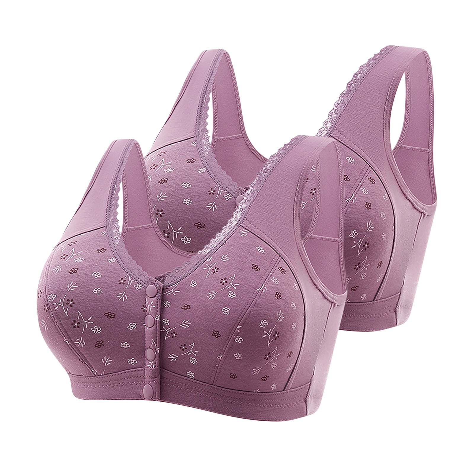 Erwazi 2 Pack Womens Front Closure Full Figure Bras Comfort Wireless ...