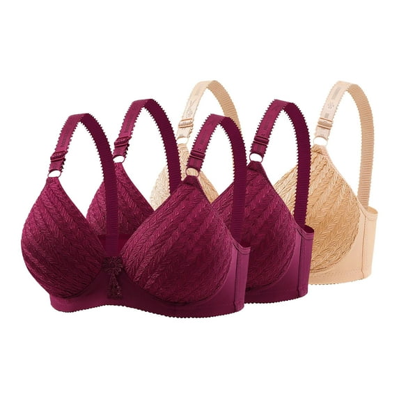 Erwazi 3 Pack Women's Lace Embroidery Wireless Bras Back Closure ...