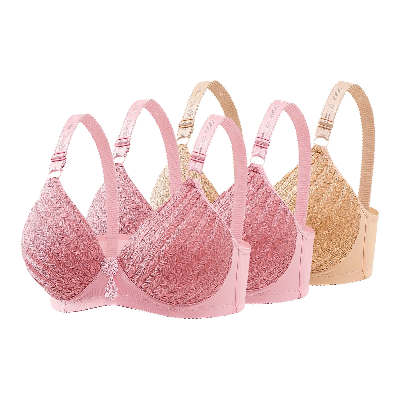 Erwazi 3 Pack Women's Lace Embroidery Wireless Bras Back Closure ...