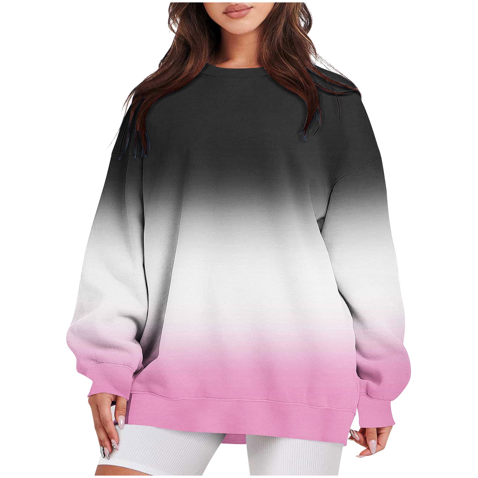 Erwazi Crewneck Sweatshirt Womens Gradient Colorblock Long Sleeve ...