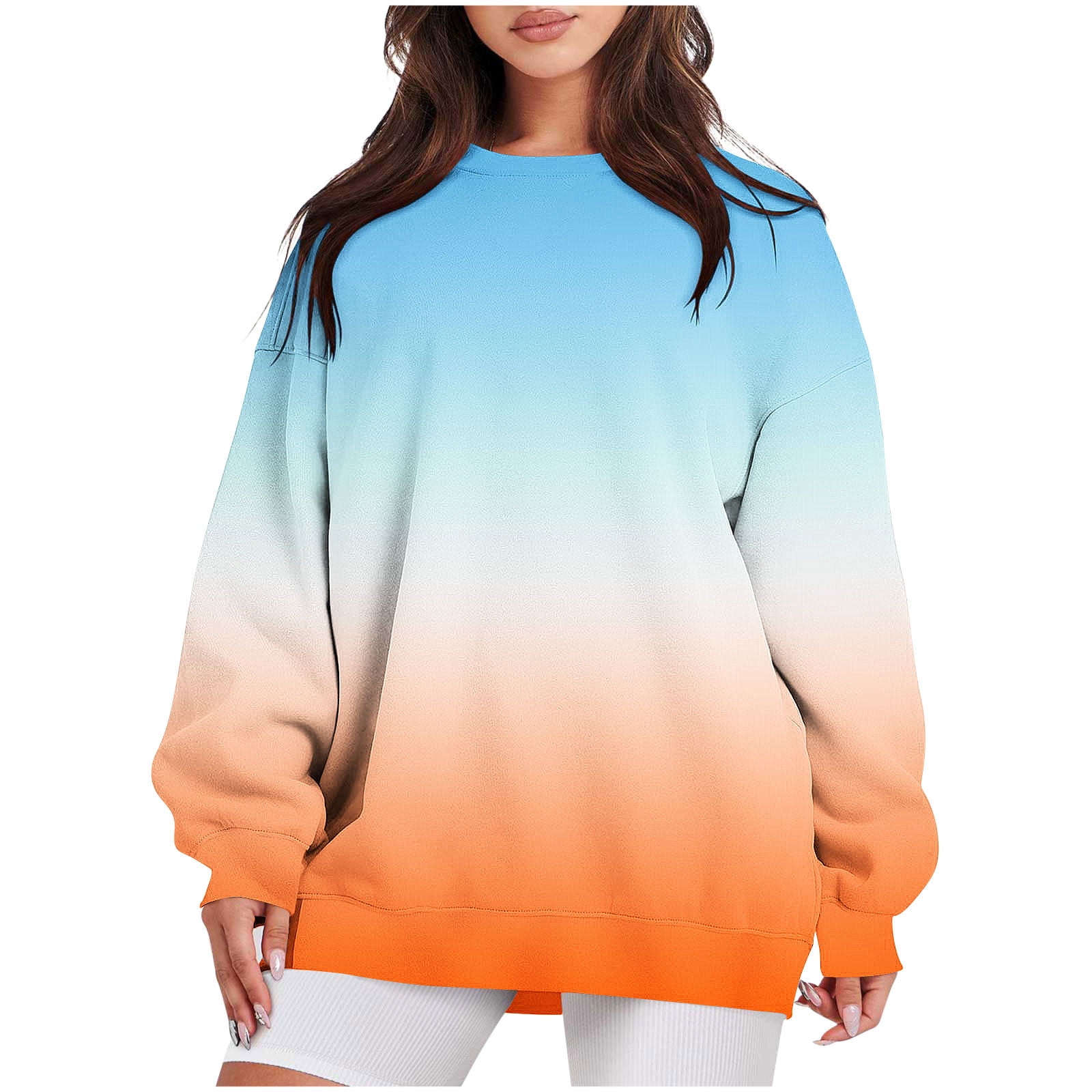 Erwazi Crewneck Sweatshirt Womens Gradient Colorblock Long Sleeve ...
