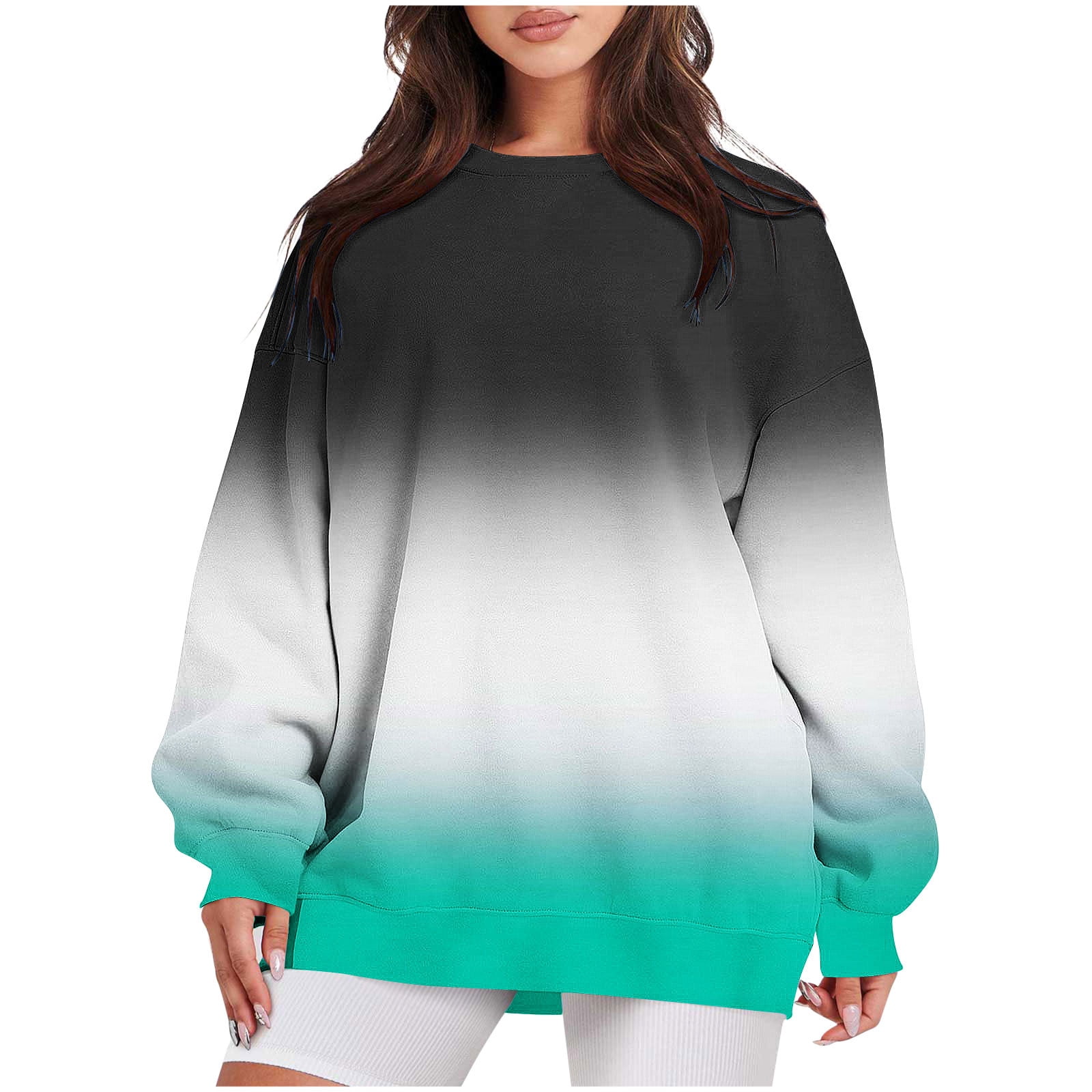 Erwazi Crewneck Sweatshirt Womens Gradient Colorblock Long Sleeve ...