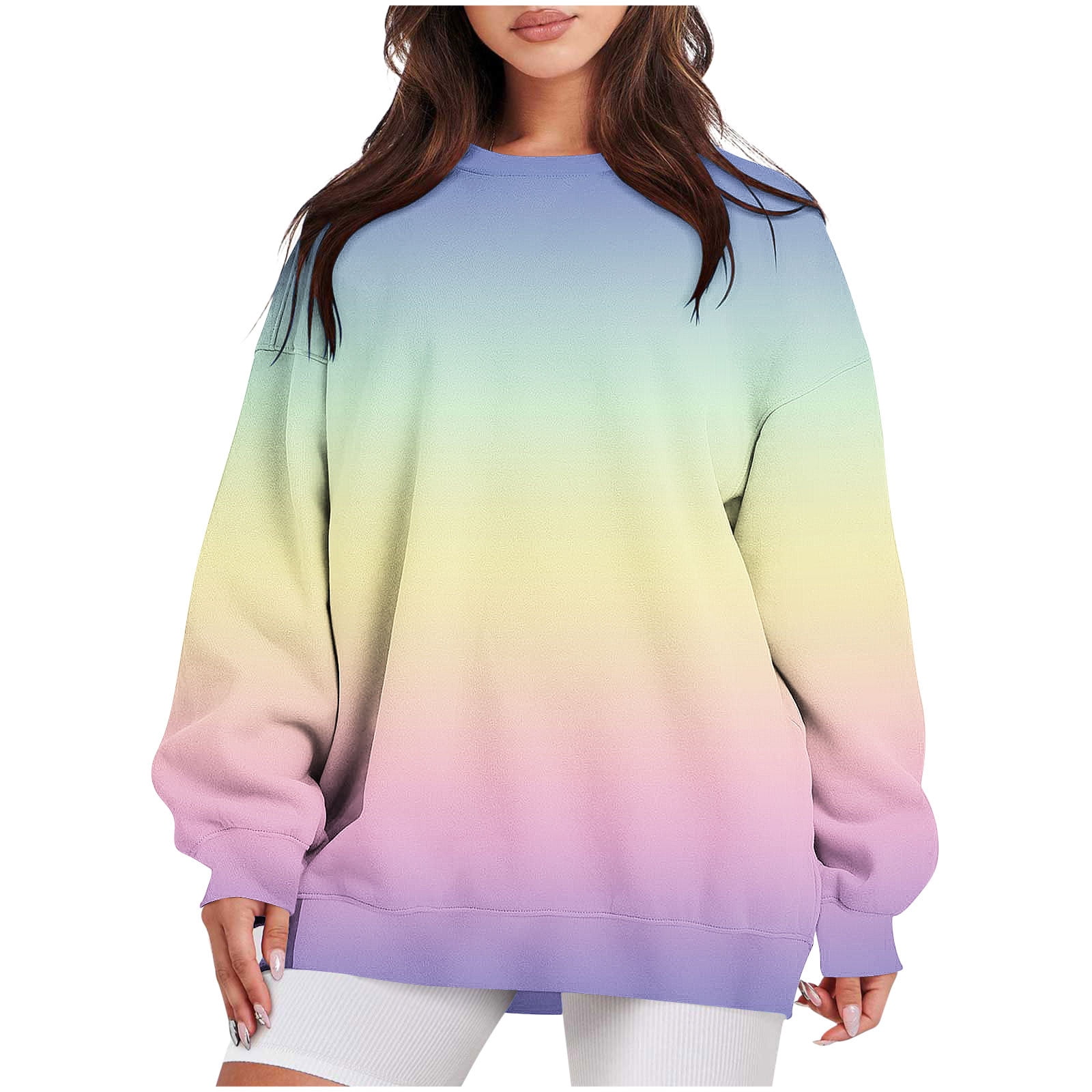 Erwazi Crewneck Sweatshirt Womens Gradient Colorblock Long Sleeve ...