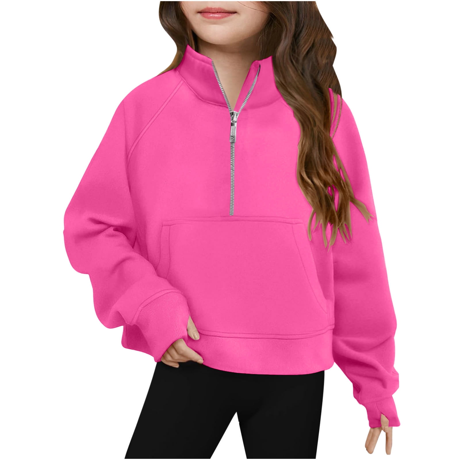 Erwazi Girls Half Zip Sweatshirt Fleece Pullover Hoodie Kids Long ...