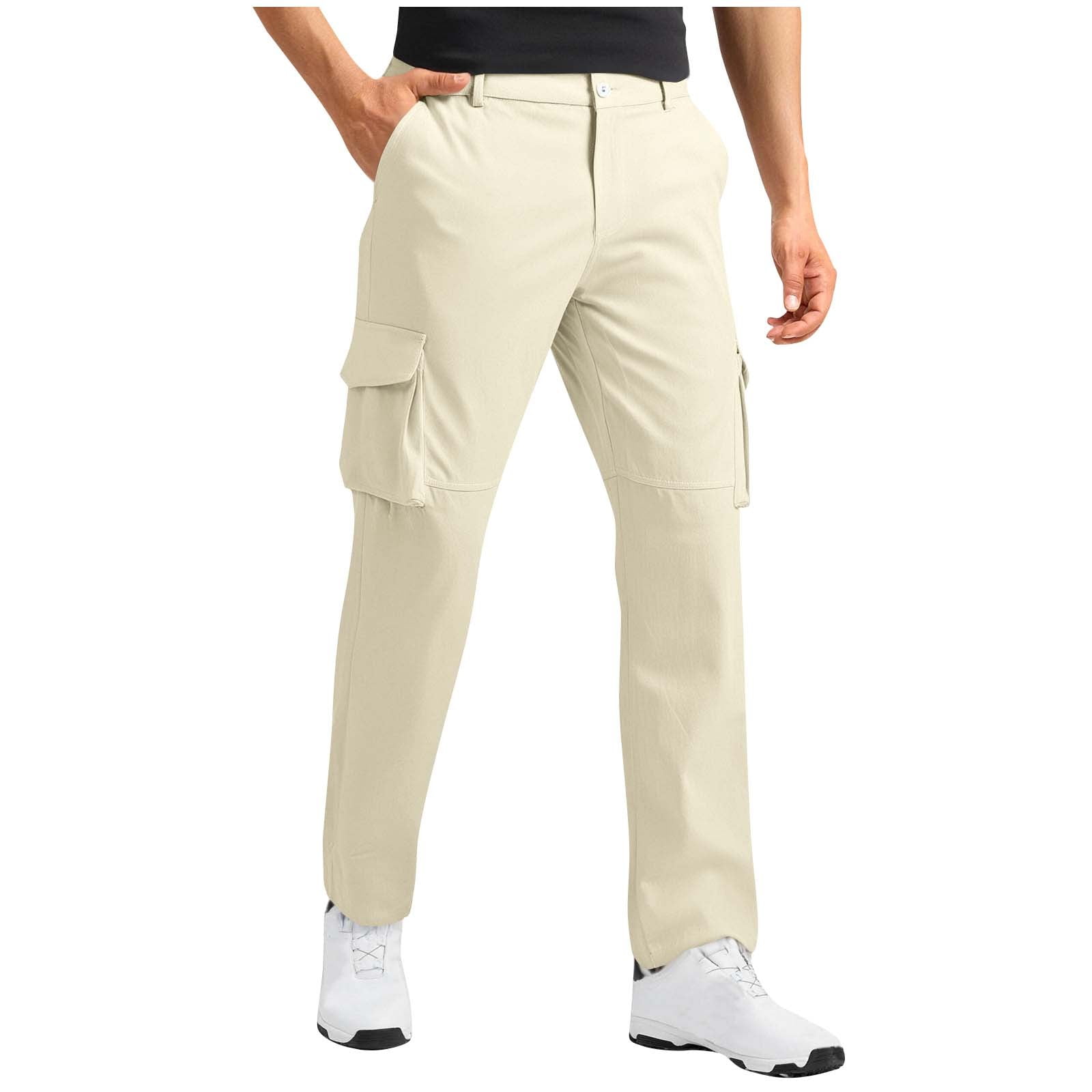 Erwazi Men's Solid Cargo Pants Zipper Button Relax Fit Casual Trousers ...