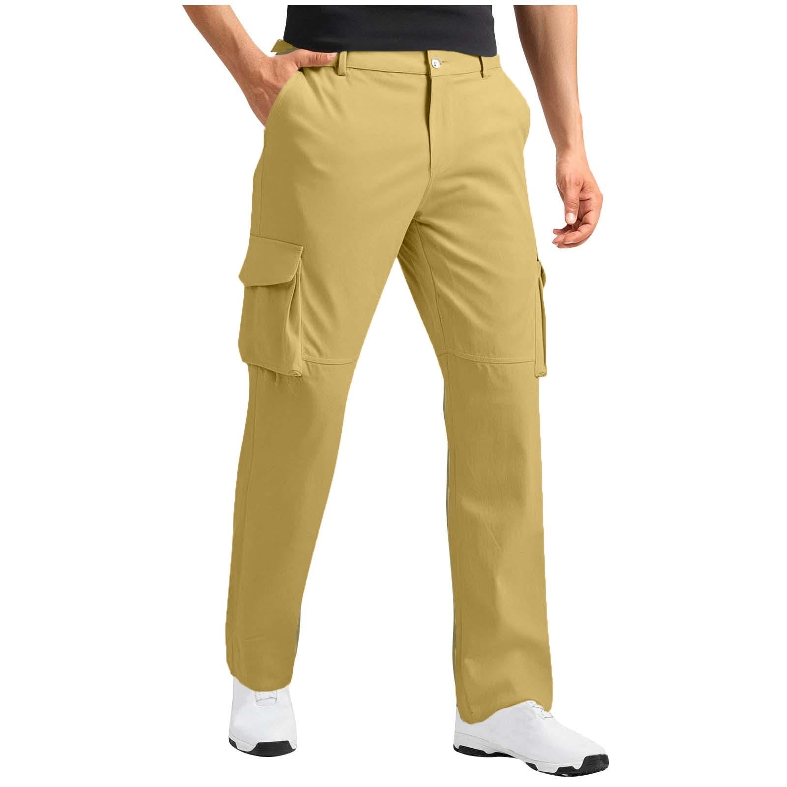 Erwazi Men's Solid Cargo Pants Zipper Button Relax Fit Casual Trousers ...