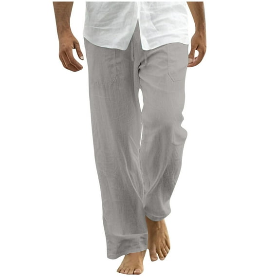 Erwazi Men's Solid Cotton Line Pants Drawstring Straight Leg Loose Fit ...