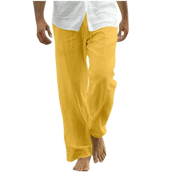 Erwazi Men's Solid Cotton Line Pants Drawstring Straight Leg Loose Fit ...