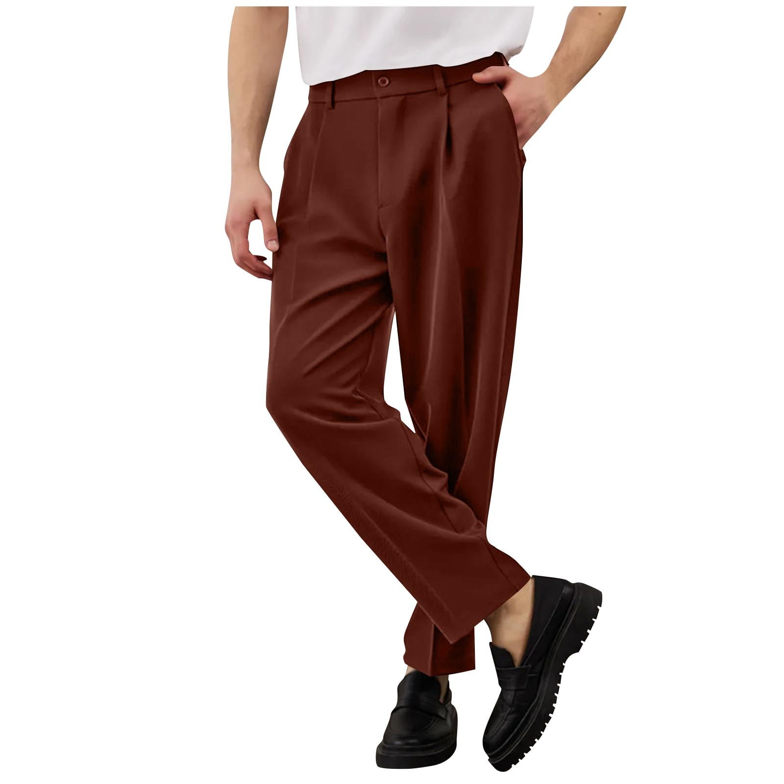 Erwazi Men's Solid Dress Pants Front Pleated Belt Waist Suit Pants ...