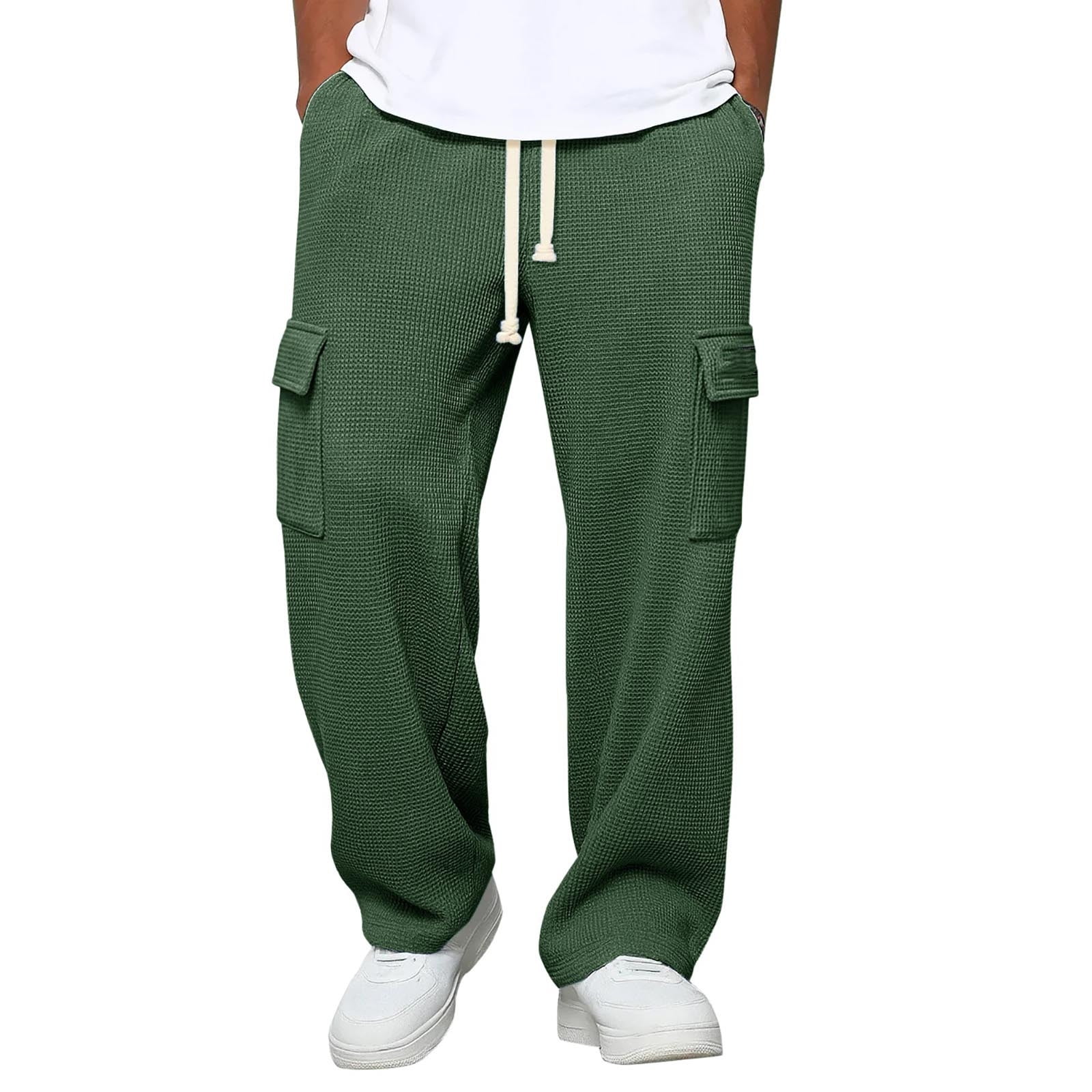 Erwazi Men's Solid Kint Pants Elastic Waist Drawstring Summer Casual ...