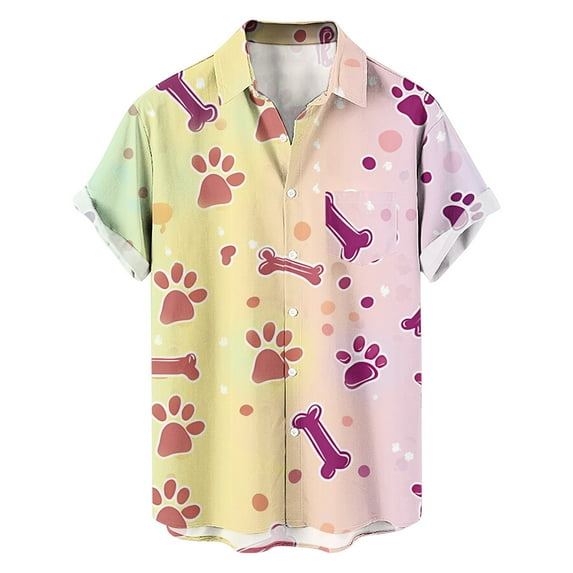 Erwazi Men's Valentine's Day Cute Printed Shirt Short Sleeve Button ...