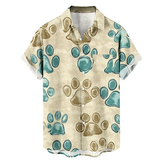 Erwazi Men's Valentine's Day Cute Printed Shirt Short Sleeve Button ...