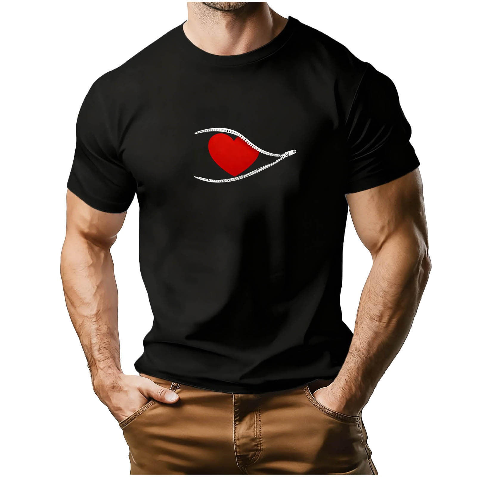 Erwazi Men's Valentine's Day Heart Printed Athletic T-Shirt Short ...