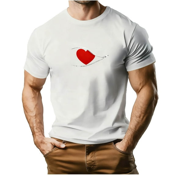 Erwazi Men's Valentine's Day Heart Printed Athletic T-Shirt Short ...