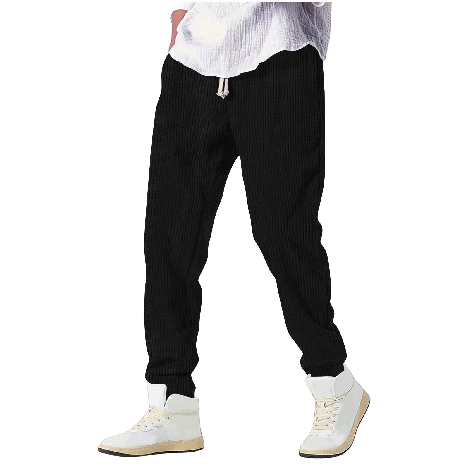 Erwazi Men's Waffle Knit Pants Solid Color Elastic Waist Cuffed ...