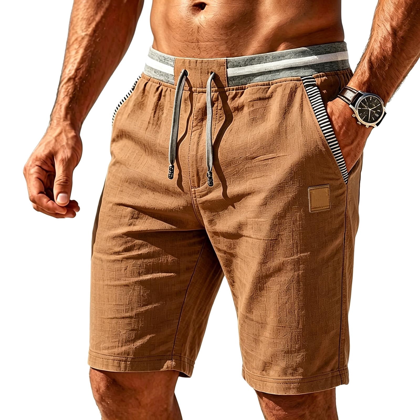 Erwazi Mens Cargo Shorts Solid Drawstring Waist Relaxed Fit Summer ...