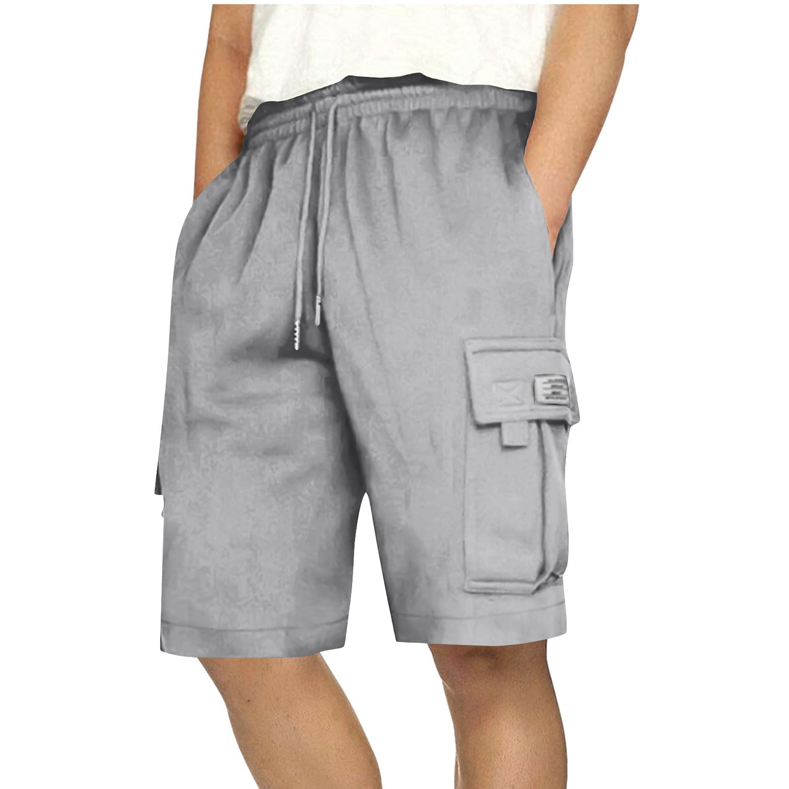 Erwazi Mens Cargo Sweat Shorts Casual Drawstring Elastic Waist Cotton ...
