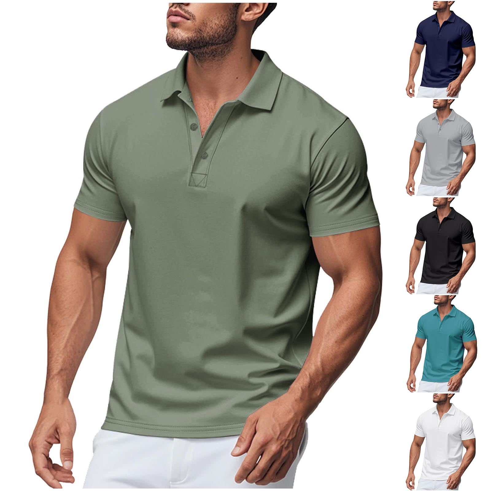 Erwazi Mens T-Shirt Solid Color Polo Shirts Workout Athletic Loose Fit ...