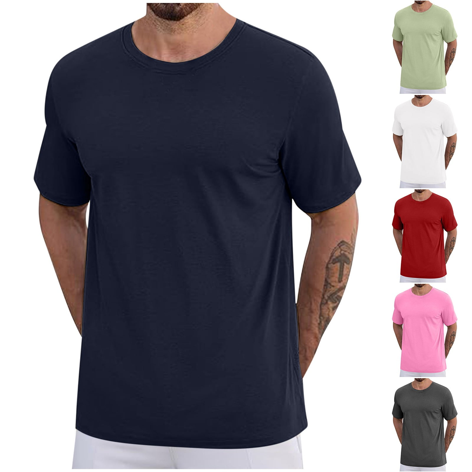 Erwazi Mens T-Shirts Casual Solid Color Short Sleeve Shirt Workout ...