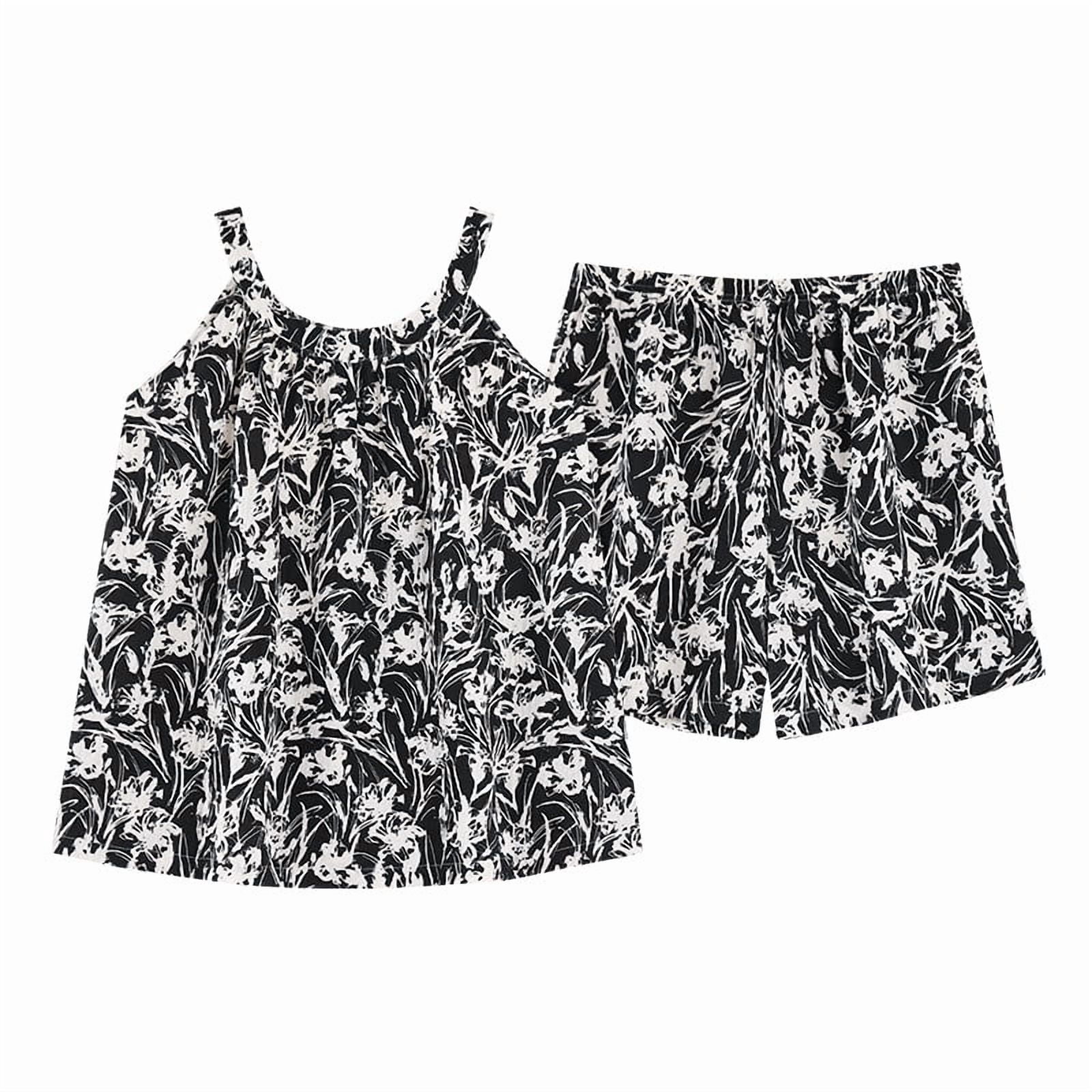 Erwazi Pajamas for Women Set Printed Camisole with Built In Bra Elastic ...