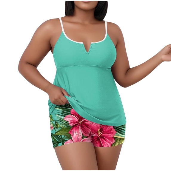 Erwazi Plus Size Tankini Swimsuits Set for Women Print Spaghetti Strap ...