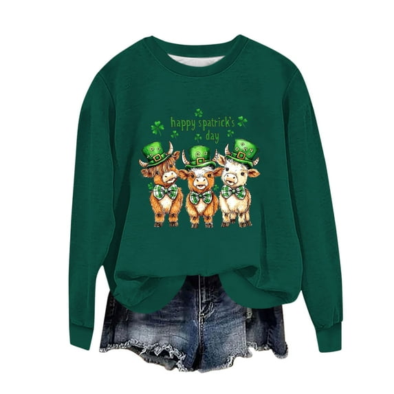 Erwazi St. Patrick's Day Sweatshirts for Women Long Sleeve Green Clover ...