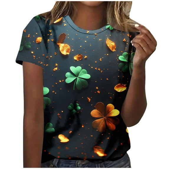 Erwazi St Patricks Day Womens Short Sleeve T-Shirts Crewneck Clover ...