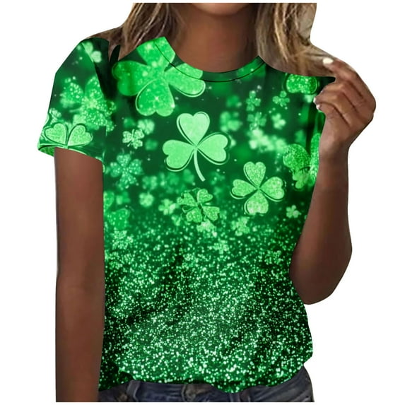 Erwazi St Patricks Day Womens Short Sleeve T-Shirts Crewneck Clover ...