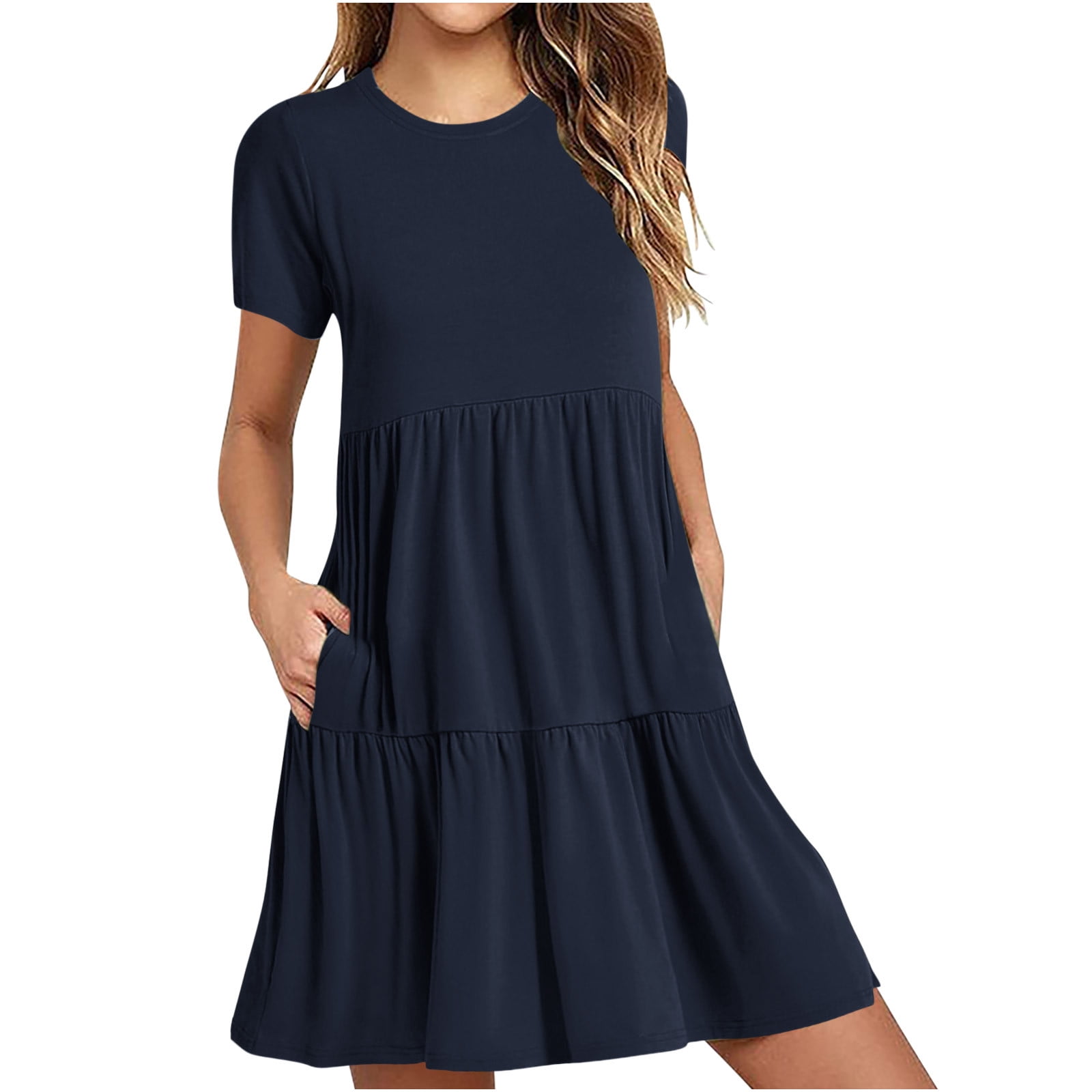 Erwazi Summer Flowy Dresses for Women Short Sleeve Crewneck Swing Mini ...
