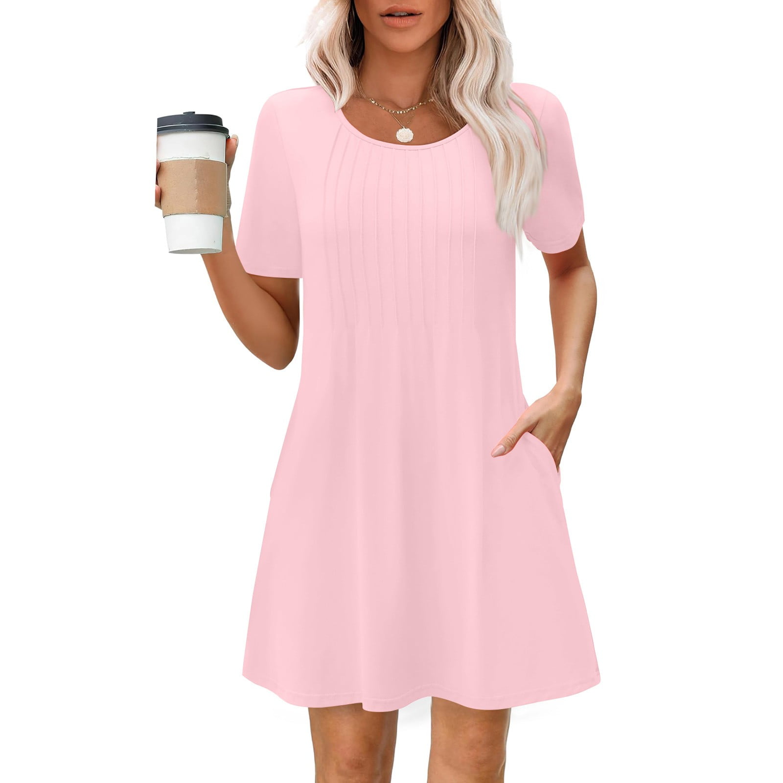 Erwazi Summer Flowy Dresses for Women Short Sleeve Crewneck Swing Mini ...