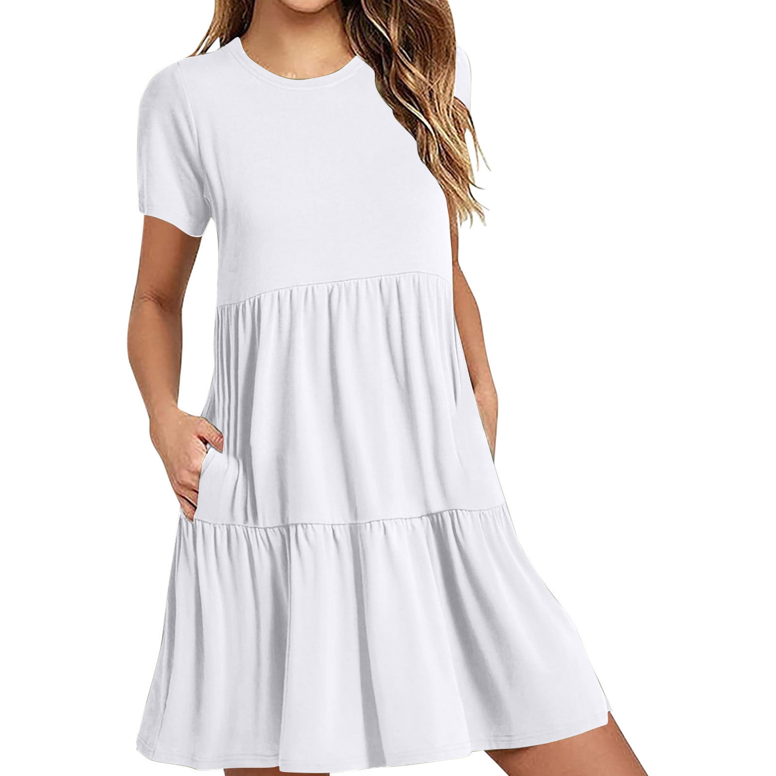 Erwazi Summer Flowy Dresses for Women Short Sleeve Crewneck Swing Mini ...