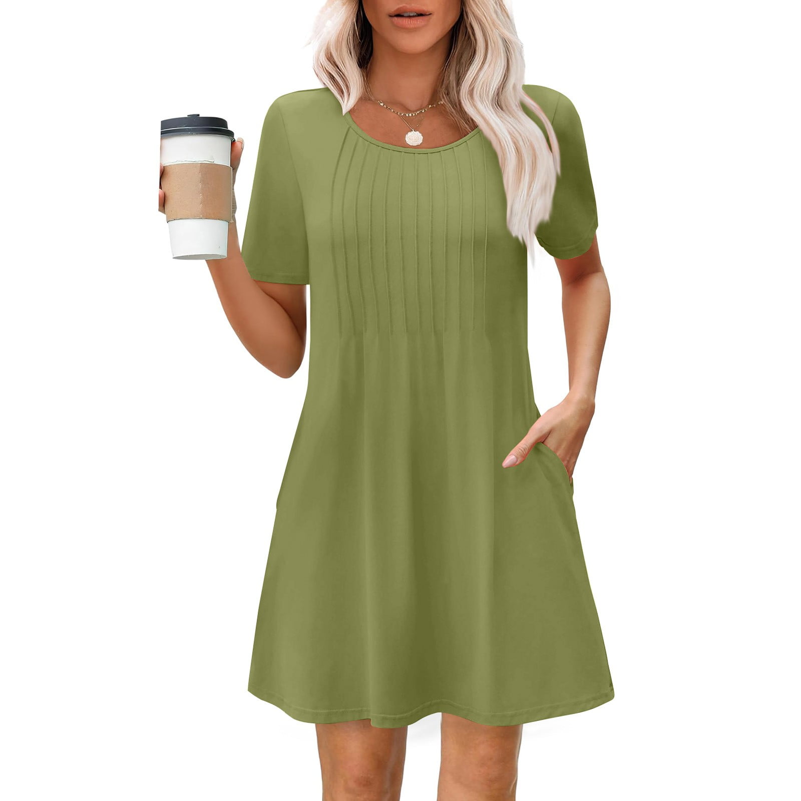 Erwazi Summer Flowy Dresses for Women Short Sleeve Crewneck Swing Mini ...