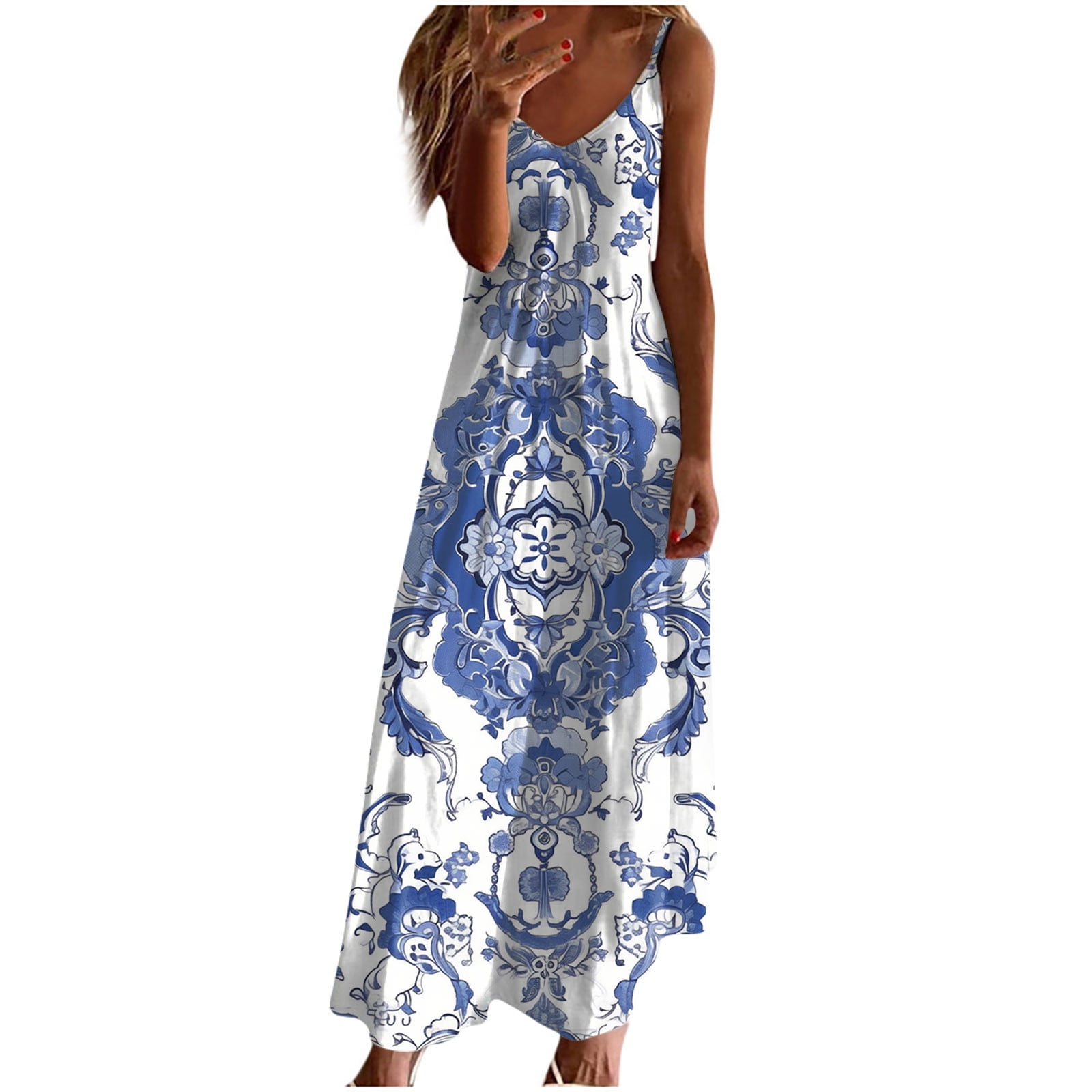 Erwazi Sundresses for Women Summer Beach Maxi Dress Sleeveless ...
