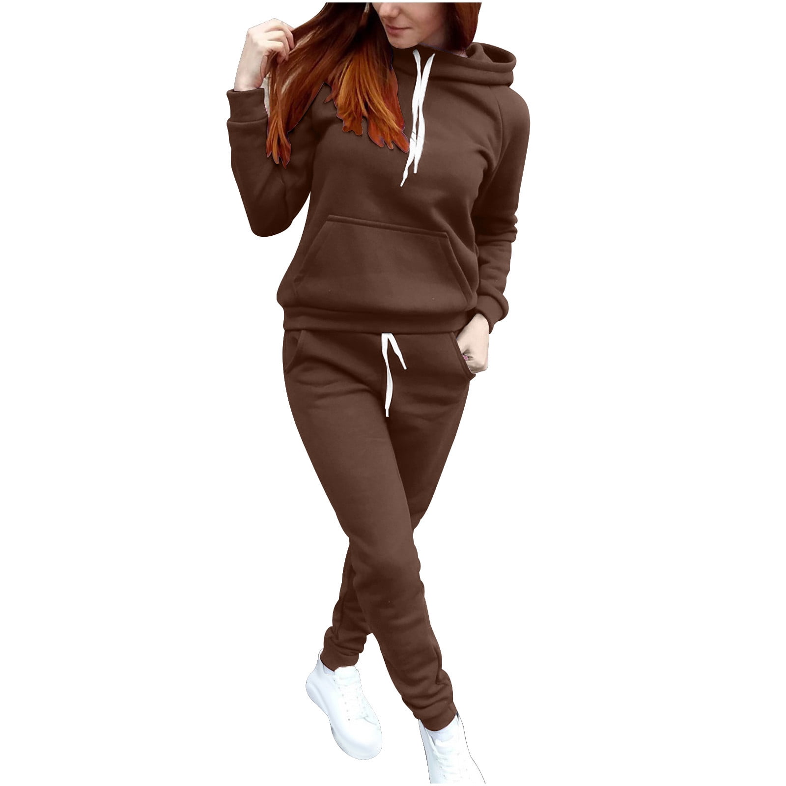 Erwazi Two Piece Hoodie Sweatsuits for Women Casual 2 Piece Solid Color ...
