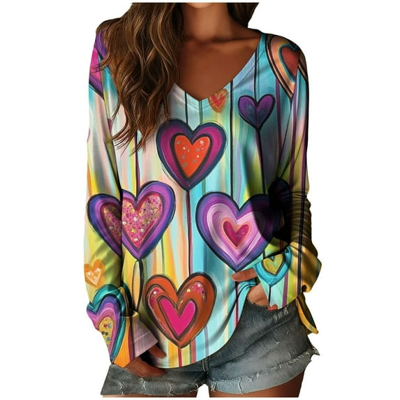 Erwazi Valentines Gradient T-Shirts for Womens Heart Printed Casual ...