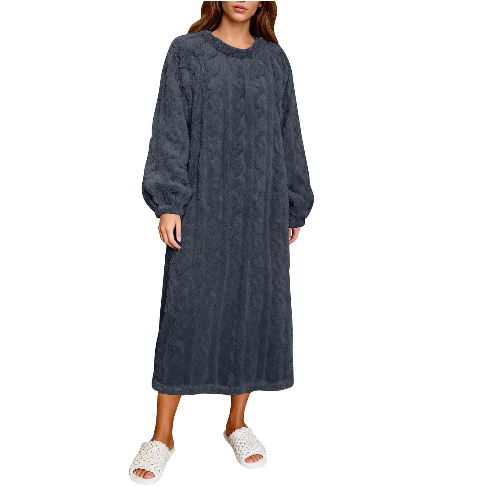 Erwazi Women Long Pullover Robe Fuzzy Fluffy Home Pajamas Soft Cute ...