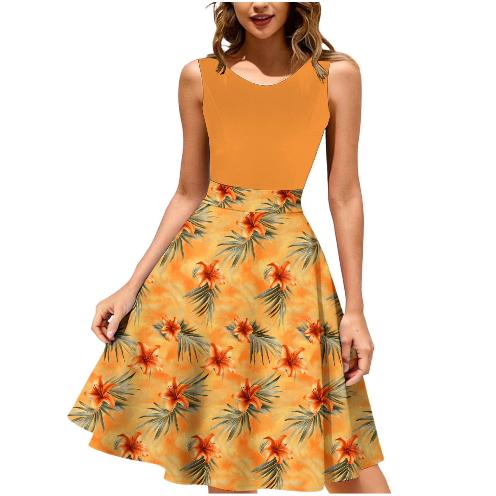 Erwazi Women Sleeveless Tank Dresses Crewneck Patchwork Casual Boho ...
