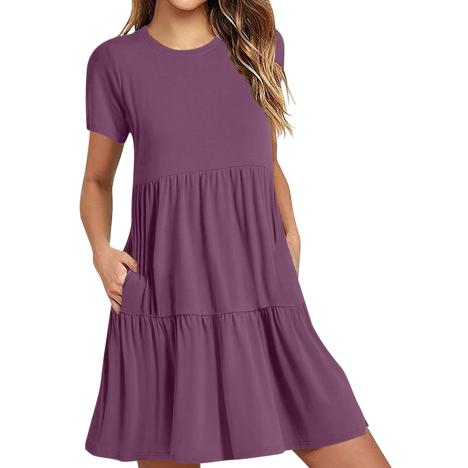Erwazi Women's Casual Summer Dress Short Sleeve T Shirt Dress Tiered ...