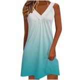 Erwazi Women's Gradient Pleated Midi Dress V Neck Strap Casual Trendy ...