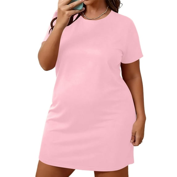 Erwazi Women's Plus Size Nightgown Solid Round Neck Short Sleeve Loose ...
