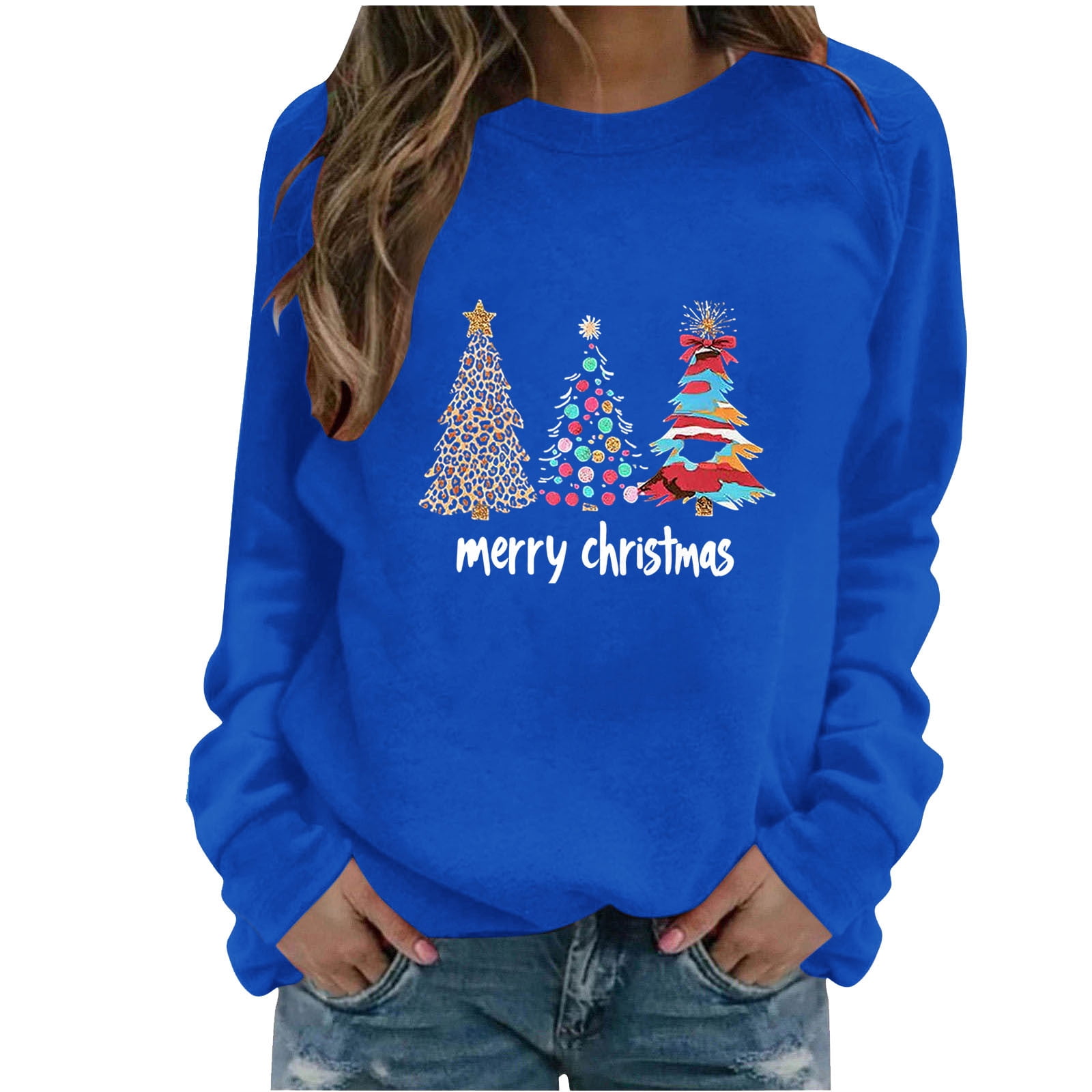 Erwazi Women's Pullover Sweatshirt Christmas Print Crewneck Casual ...