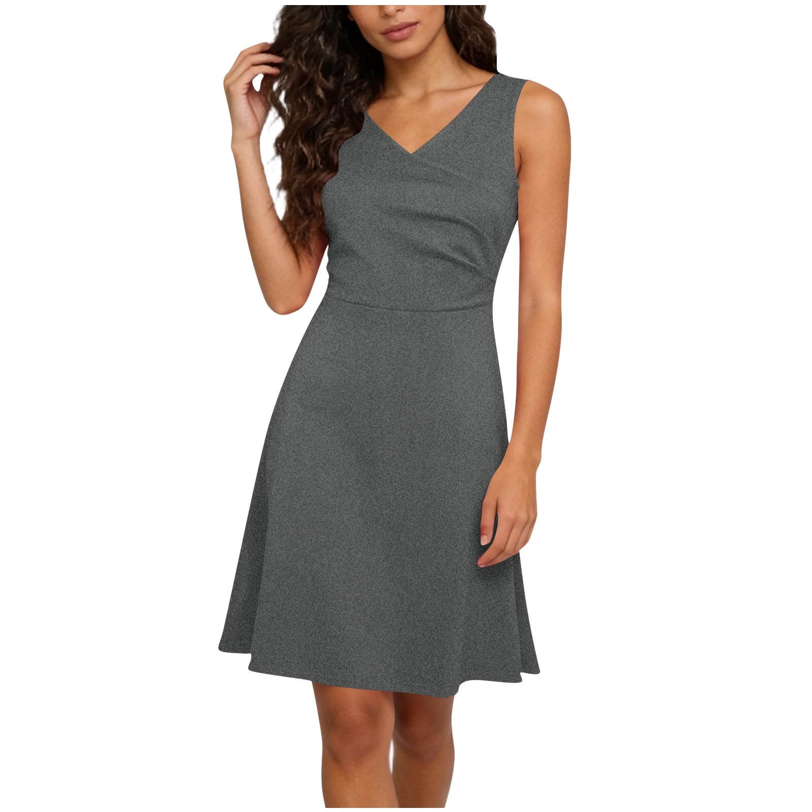 Erwazi Women's Solid A Line Dress Color V Neck Cross Front Sleeveless ...