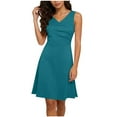 Erwazi Women's Solid A Line Dress Color V Neck Cross Front Sleeveless ...