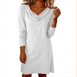 Erwazi Women's Solid Cotton Linend Dresses Cowl Neck Draped Long Sleeve ...