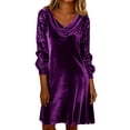 Erwazi Women's Solid Velvet Dress Cowl Neck Draped Sequin Patchwork ...