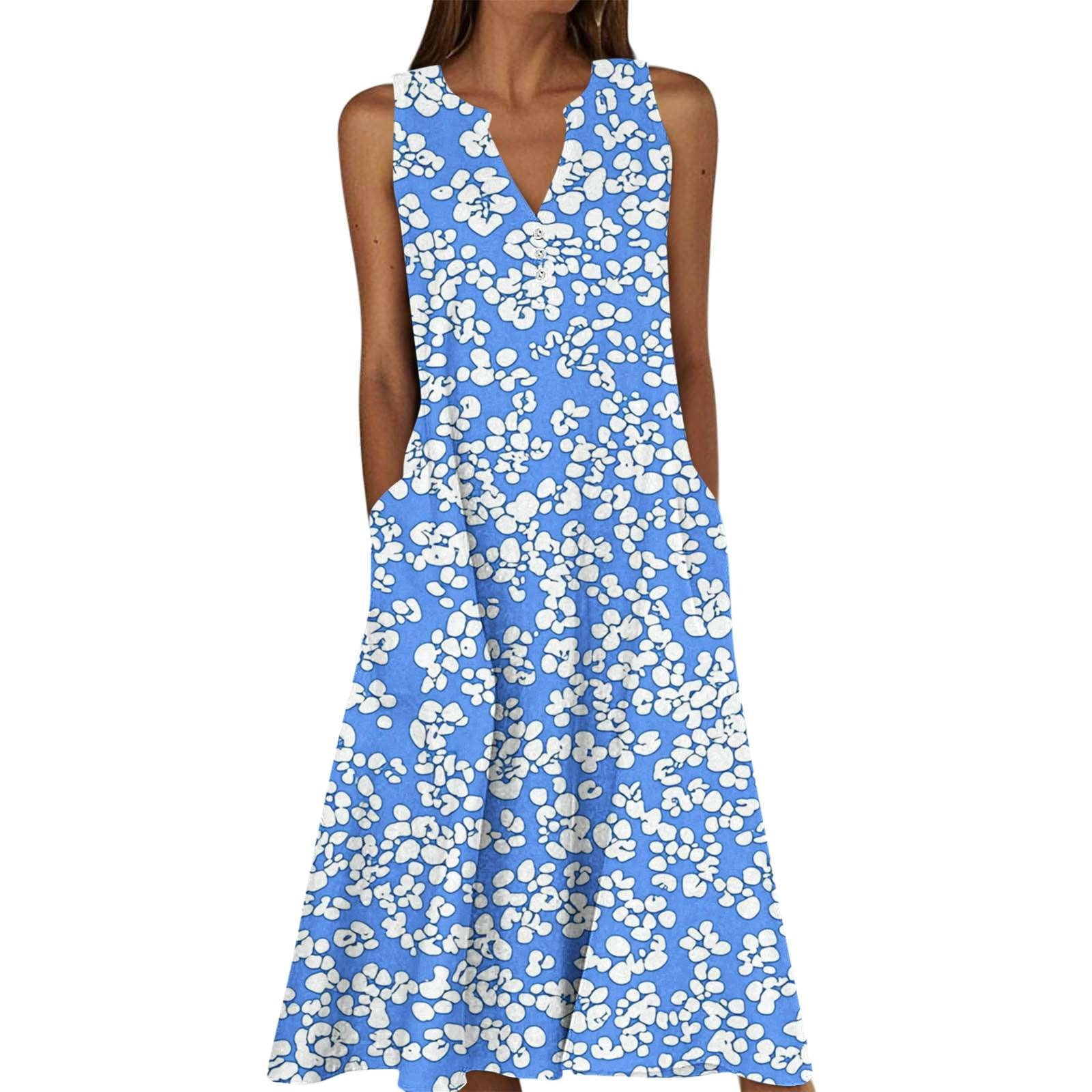 Erwazi Women's Summer Floral Print Dresses Sleeveless V Neck Tank A ...