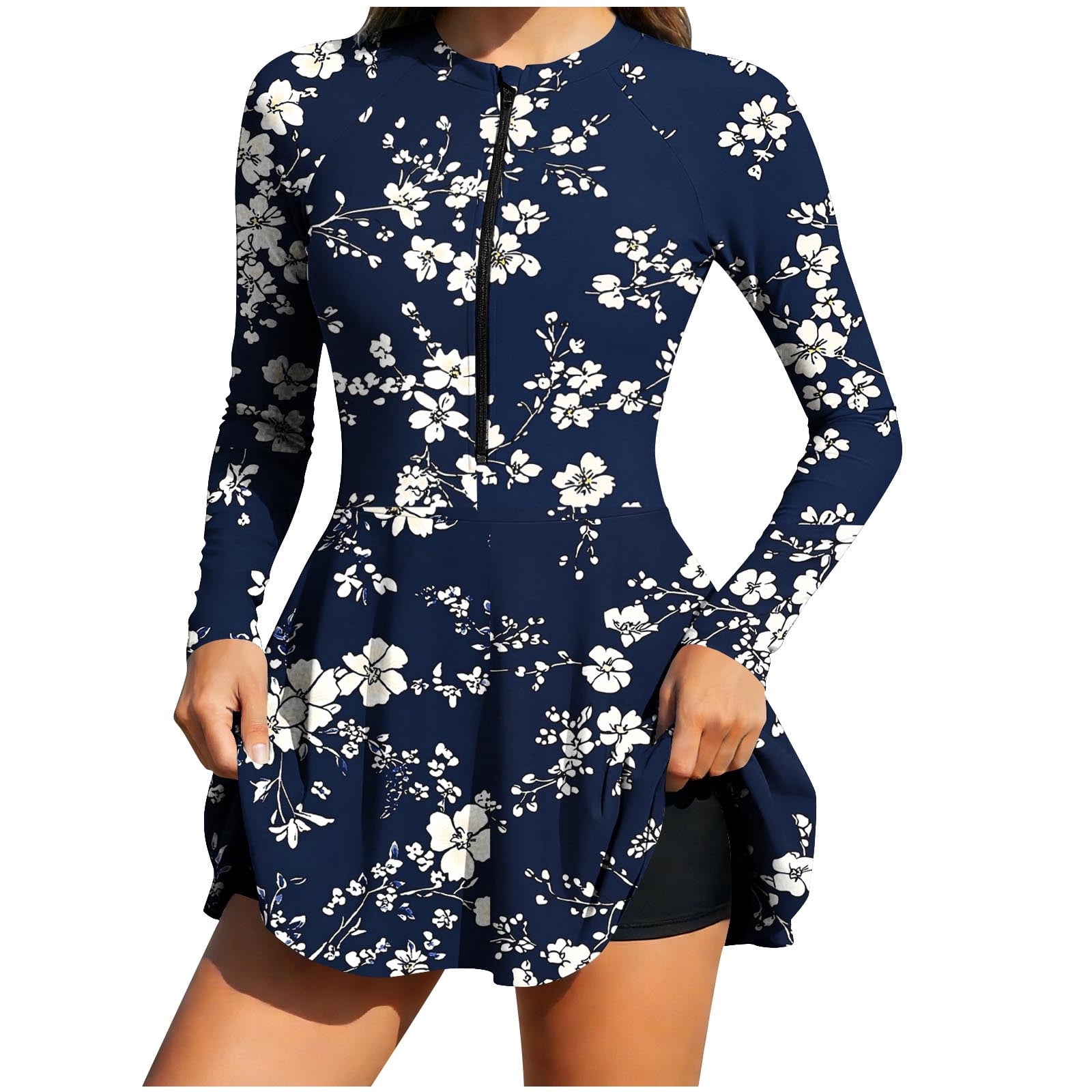 Erwazi Womens 2 Piece Printed Rash Guard Swimsuit Set Long Sleeve Stand ...