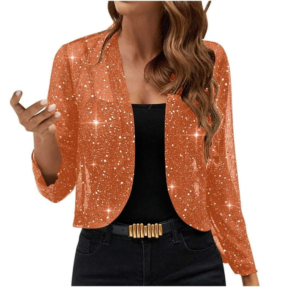 Erwazi Womens Cropped Cardigan Open Front Long Sleeve Shiny Mesh Shrug ...