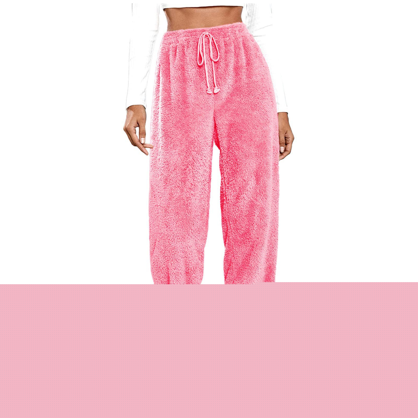Erwazi Womens Fluffy Fuzzy Pajama Pants Solid Drawstring Waist ...